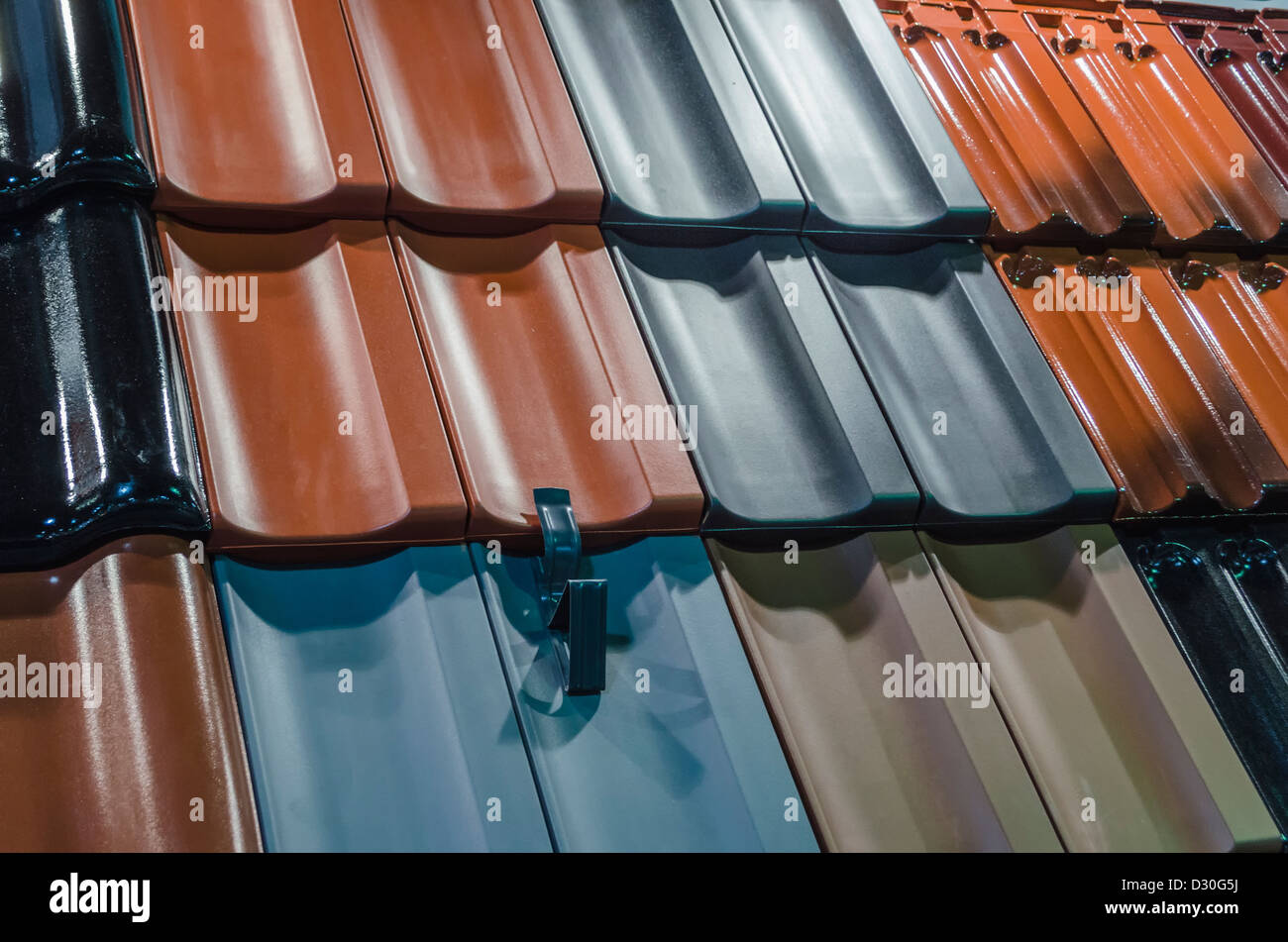 Colored roof tiles on display at "Green Week" in Berlin, Germany Stock ...