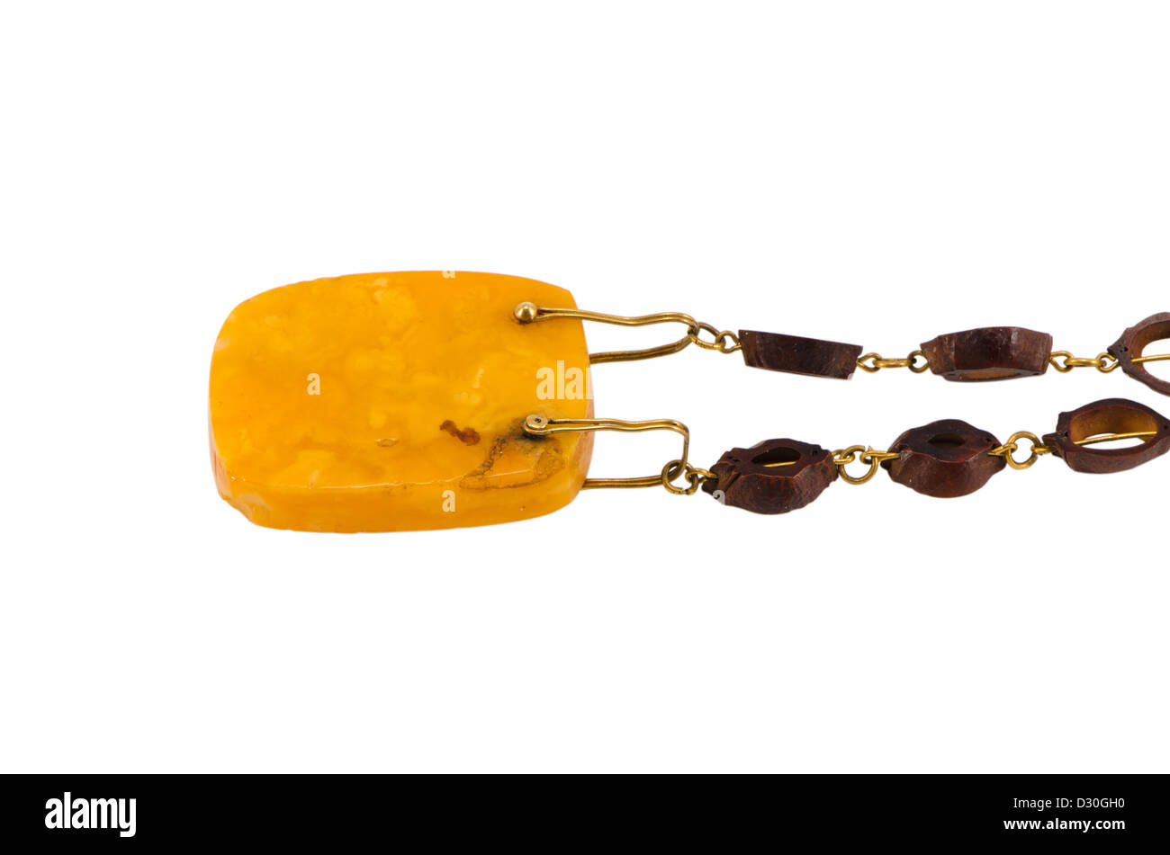 closeup huge piece of baltic gold amber stone on necklace jewelry ...