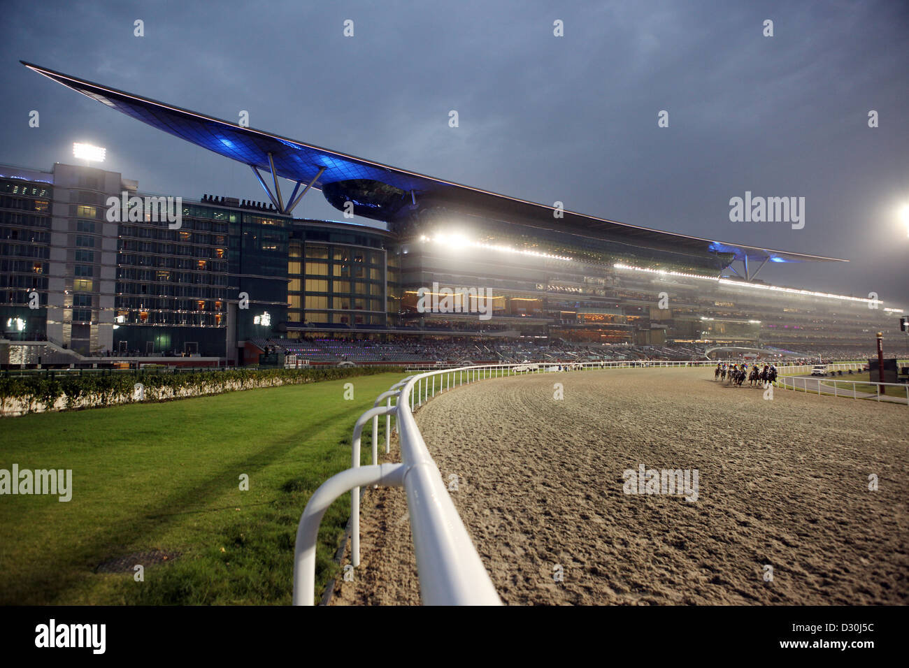 Dubai, United Arab Emirates, the tribune of the Meydan Racecourse Stock ...