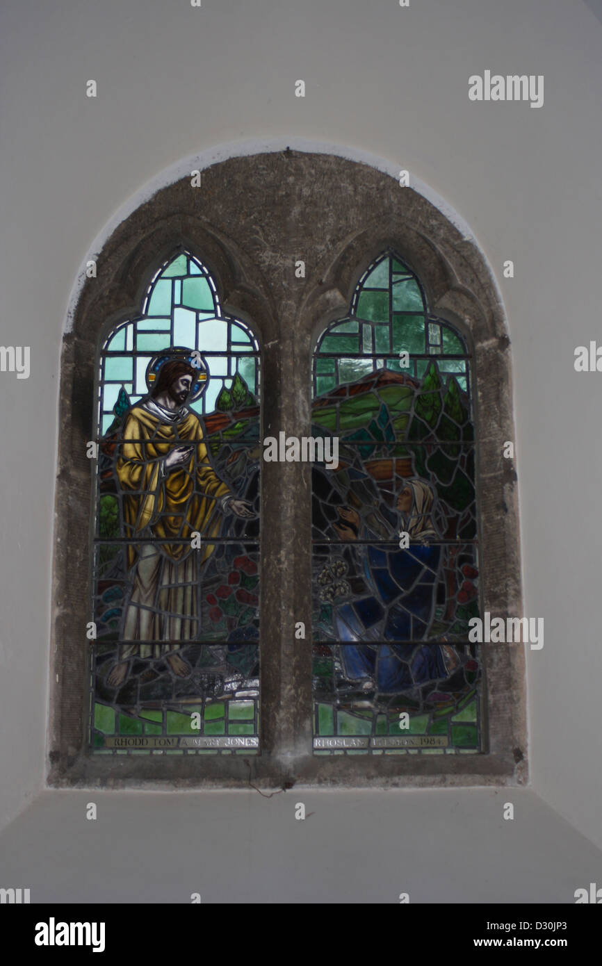Penmon Priory stain glass windows Anglesey Stock Photo - Alamy