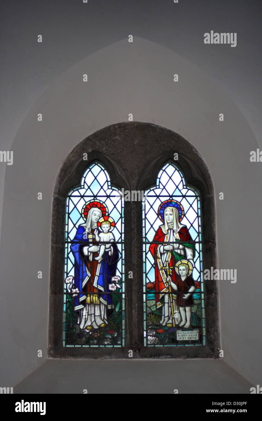 Penmon Priory stain glass windows Anglesey Stock Photo - Alamy