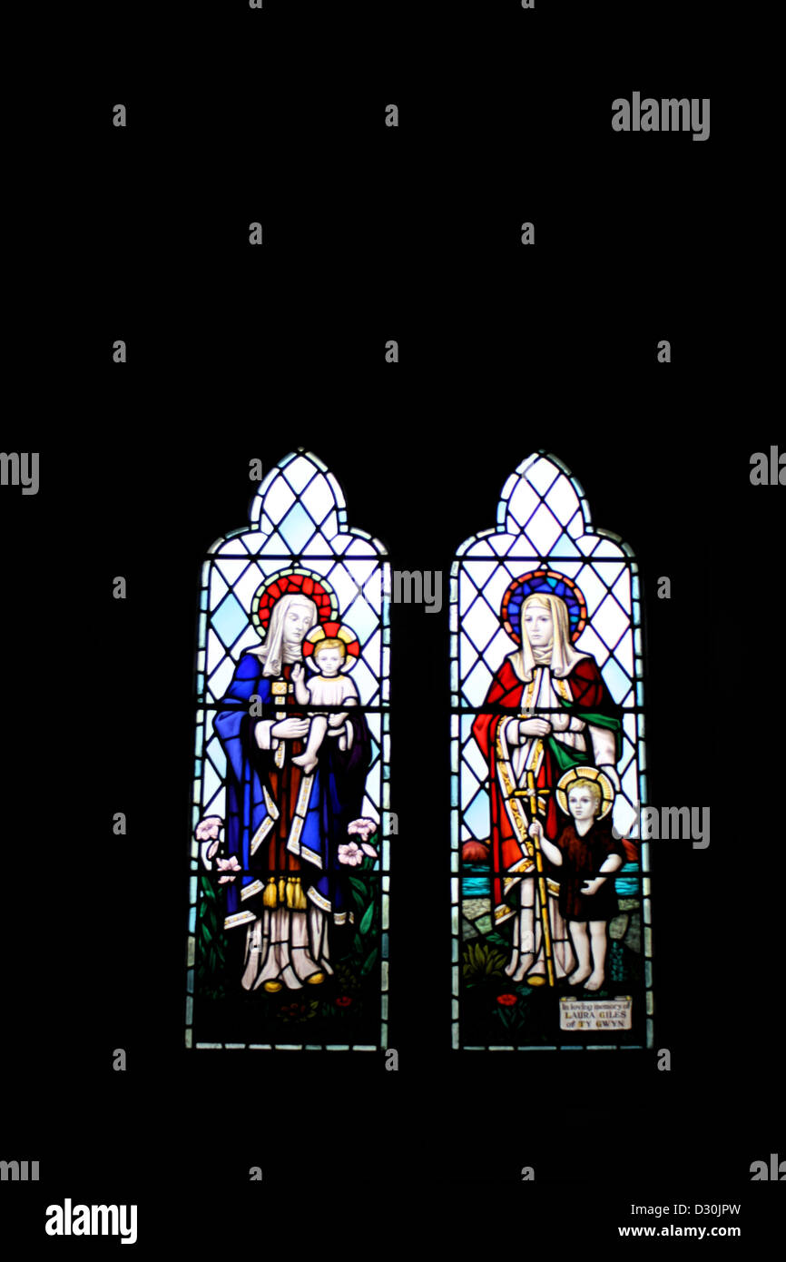 Penmon Priory stain glass windows Anglesey Stock Photo - Alamy