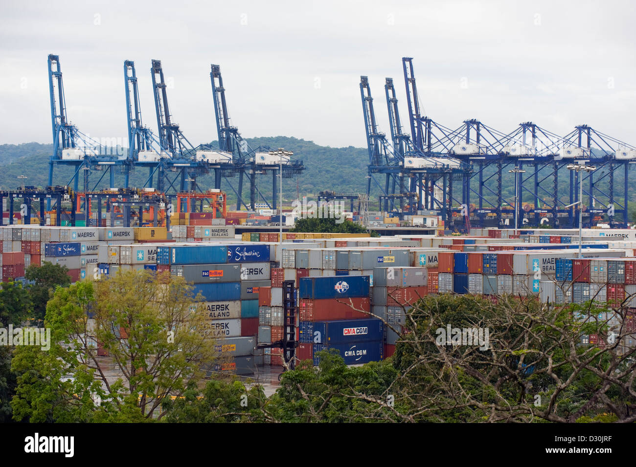 containers waiting to be loaded, Panama Canal, Panama City, Panama ...
