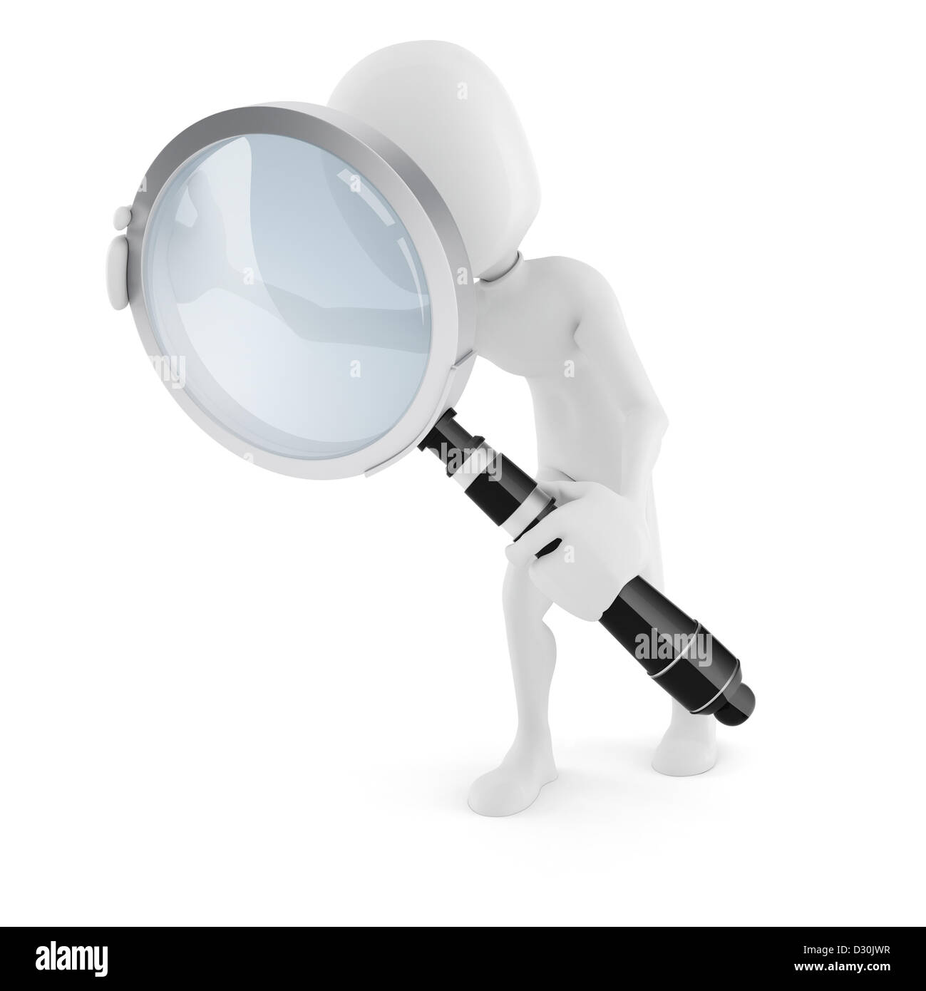 3d man with a big magnifying glass, on white background Stock Photo - Alamy