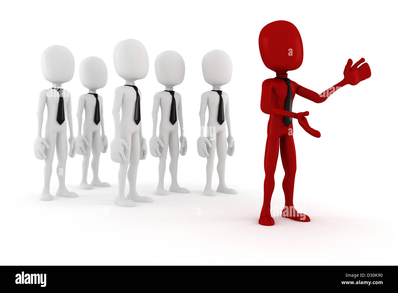 3d man leader in front of a crowd of 3d men gesturing to imaginary ...