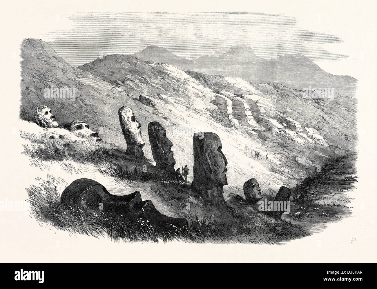 GROUP OF IMAGES INSIDE THE CRATER OF OTUITI EASTER ISLAND 1869 Stock ...