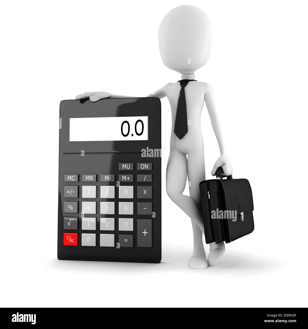 3d man business man standing near a big calculator over white ...