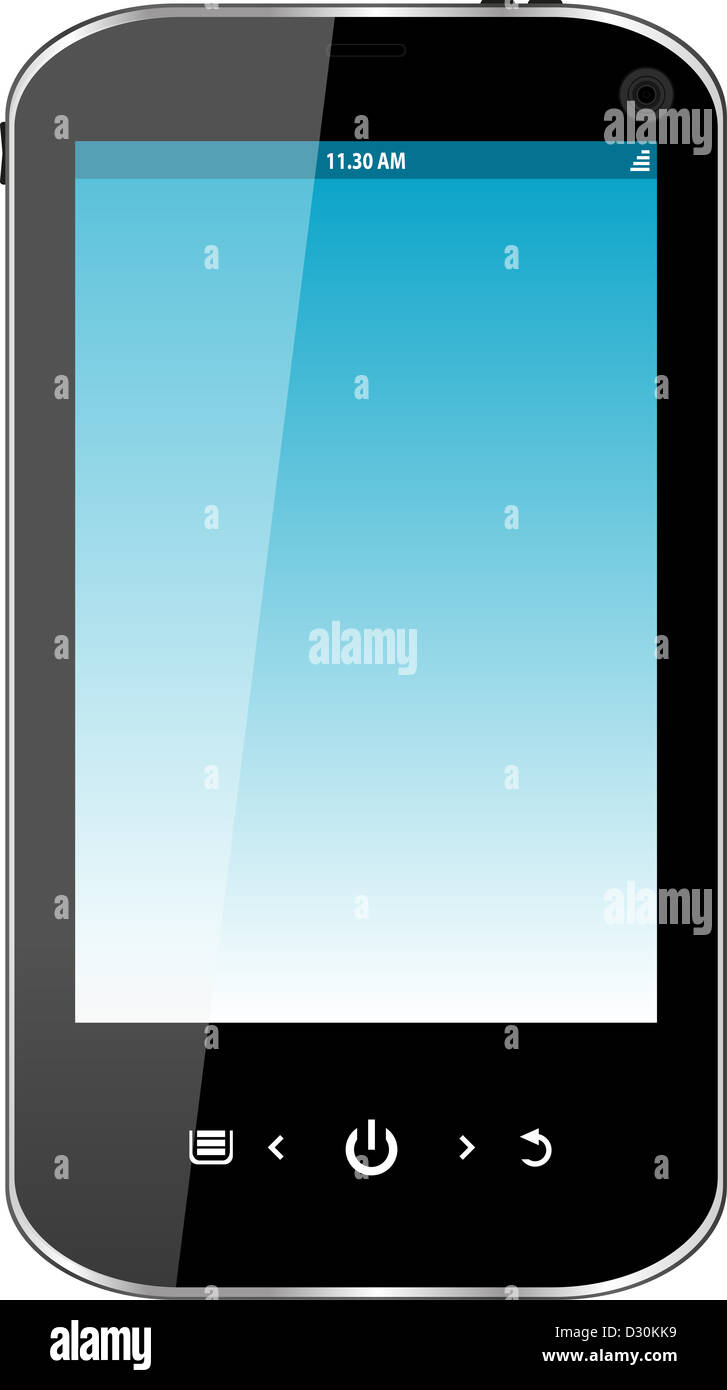 Realistic mobile phone with blue screen isolated on white background ...