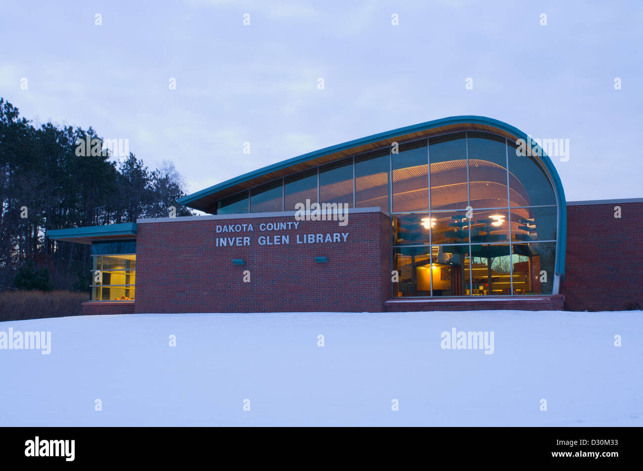 Public Library building front with interior visible in Inver Grove ...