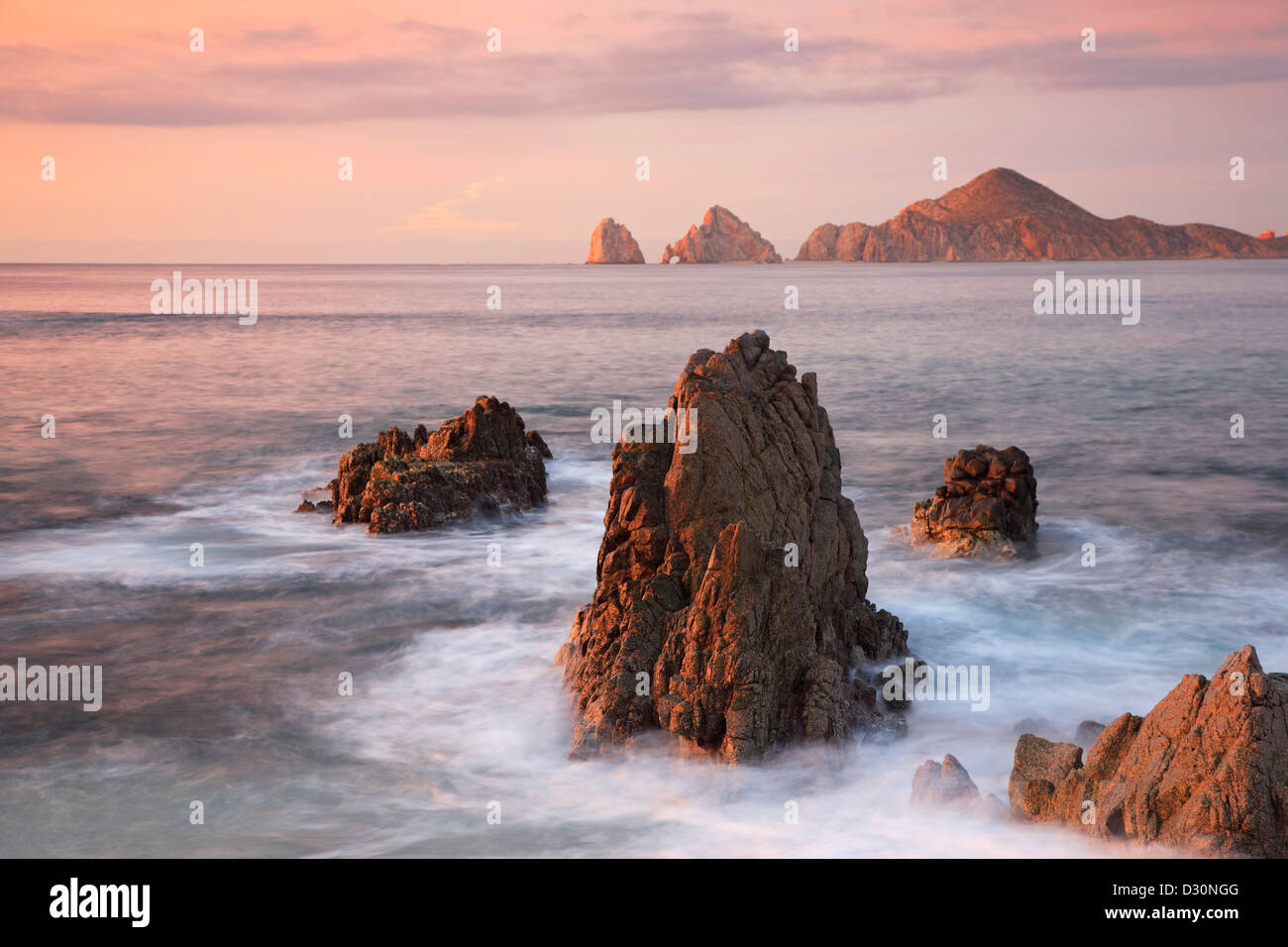 Rock formations and El Arco (The Arch/background) at Land's End, Cabo ...