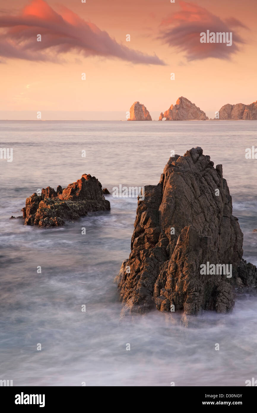 Rock formations and El Arco (The Arch/background) at Land's End, Cabo ...
