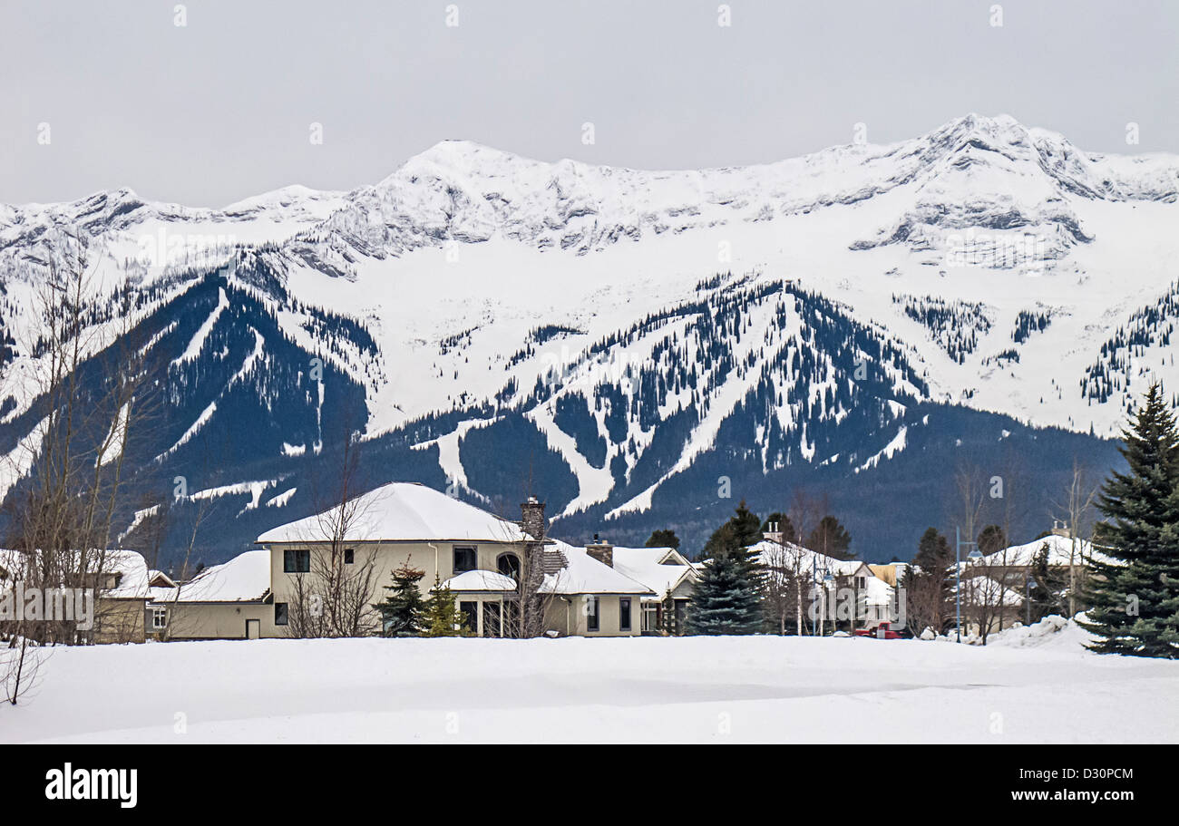 Ski trails of Fernie Alpine Resort seen from the town of Fernie, BC ...