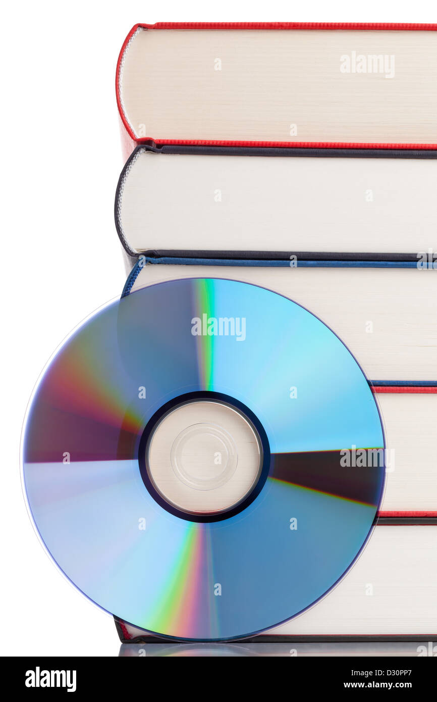 Book with compact disc over white background - e-book or digital ...