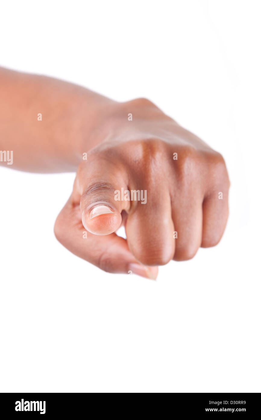 African American woman Hand pointing, isolated on white background ...