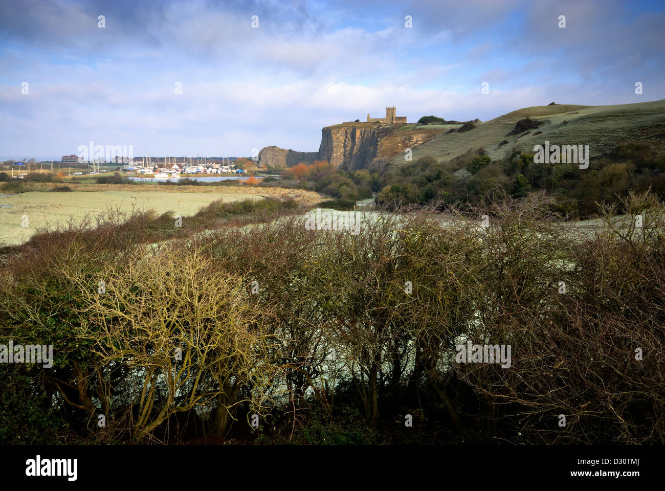 View of the The Old Church of St Nicholas at Uphill on a prominent ...