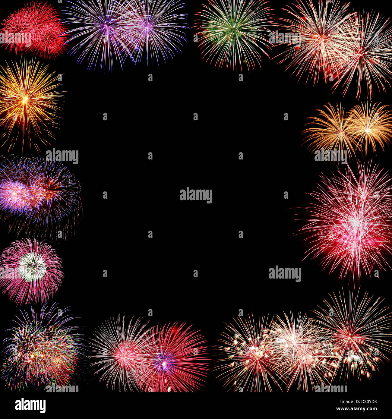 Frame of Firework Group on black background Stock Photo - Alamy