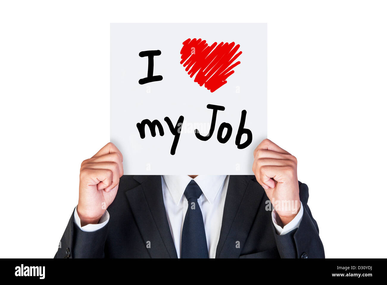 Businessman holding paper showing that he love his job with clipping ...