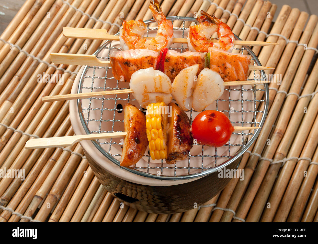 Japanese skewered seafoods vegetables ,Yakitori .closeup Stock Photo ...