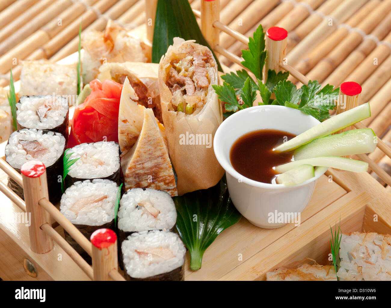 Assorted sushi Japanese food. traditional japanese food.Roll made of ...