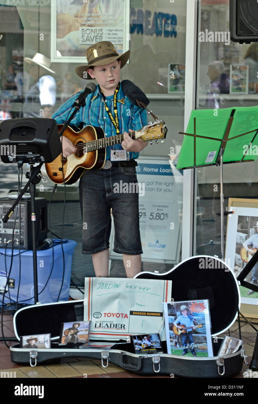 10 year old boy busker Tamworth NSW Australia 2013 Stock Photo - Alamy