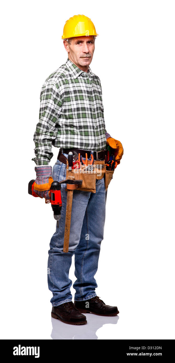 senior handyman isolated on white Stock Photo - Alamy