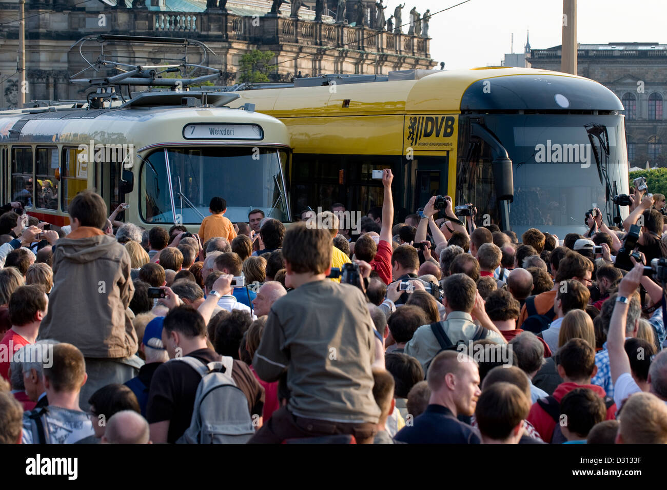 Dresden, Germany, surrounded Tatra tram on the occasion of the adoption ...