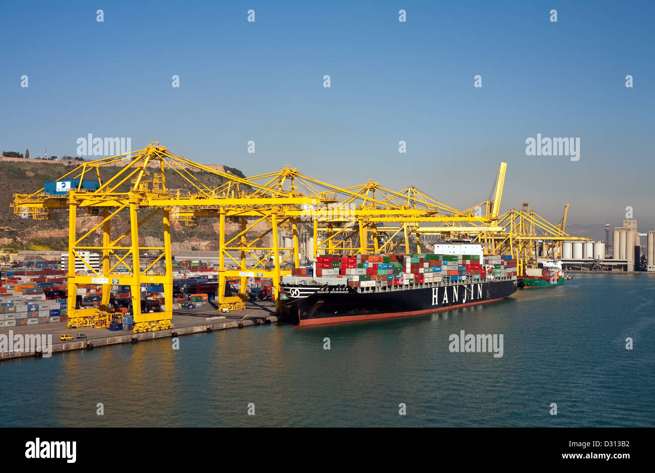 Barcelona, Spain, a cargo ship of Hanjin Shipping in Port Franc de ...