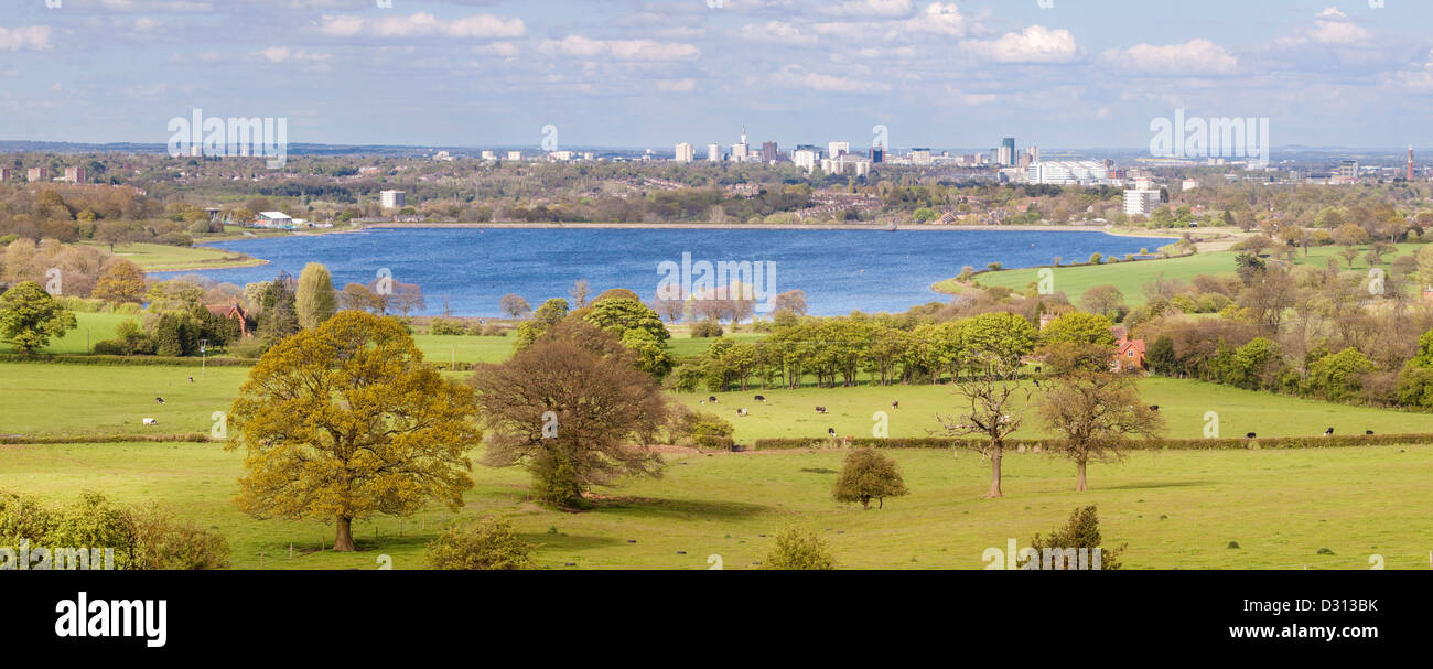 Panorama view of Birmingham City looking across farmland and Frankley ...