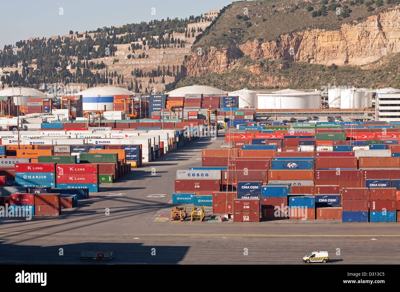 Barcelona, Spain, container terminal in Port Franc de Barcelona Stock ...