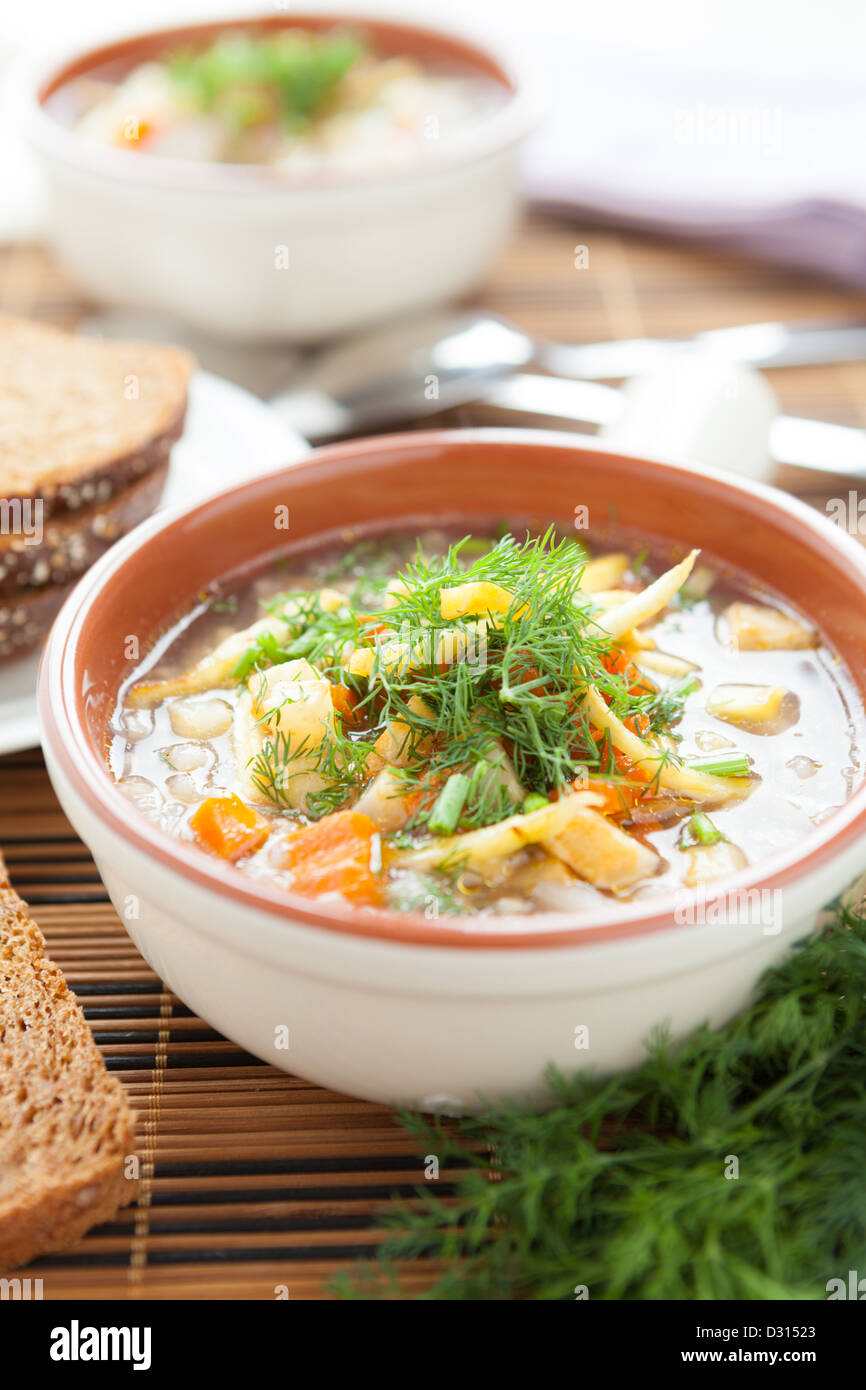 two aromatic vegetable soup, closeup Stock Photo - Alamy