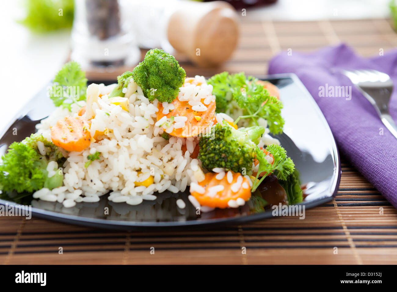 boiled white rice with vegetables, closeup Stock Photo - Alamy