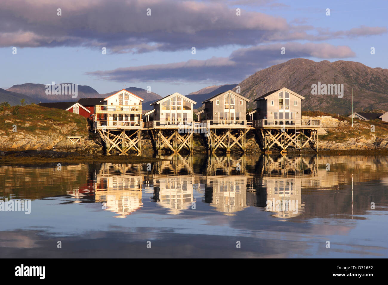 Beautiful traditional wooden vacation homes on the fjords in northern ...