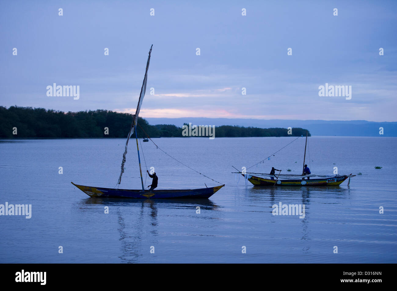 Fishing boats in Dunga Bay, Lake Victoria, Kisumu, Kenya Stock Photo ...