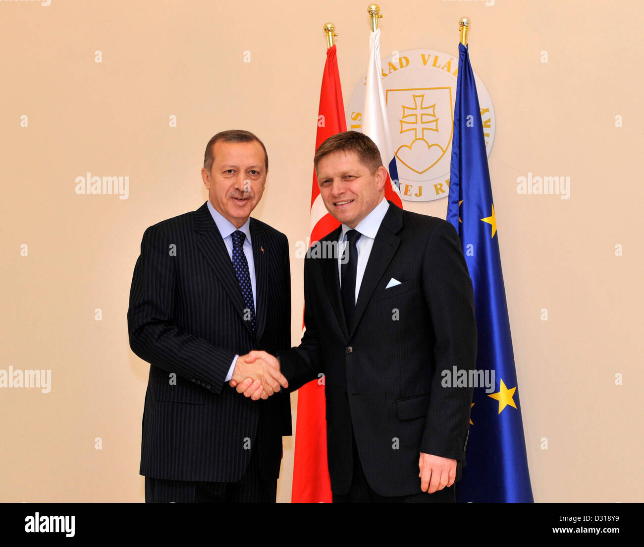 Slovak Prime Minister Robert Fico, right, welcomes his Turkish ...