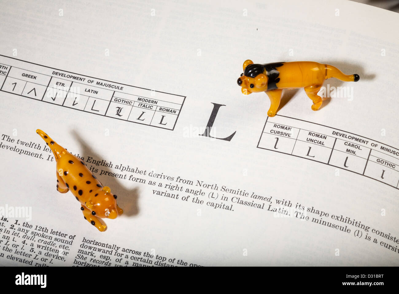 The Letter L In the Dictionary with Toy Lion and Leopard , Still Life ...