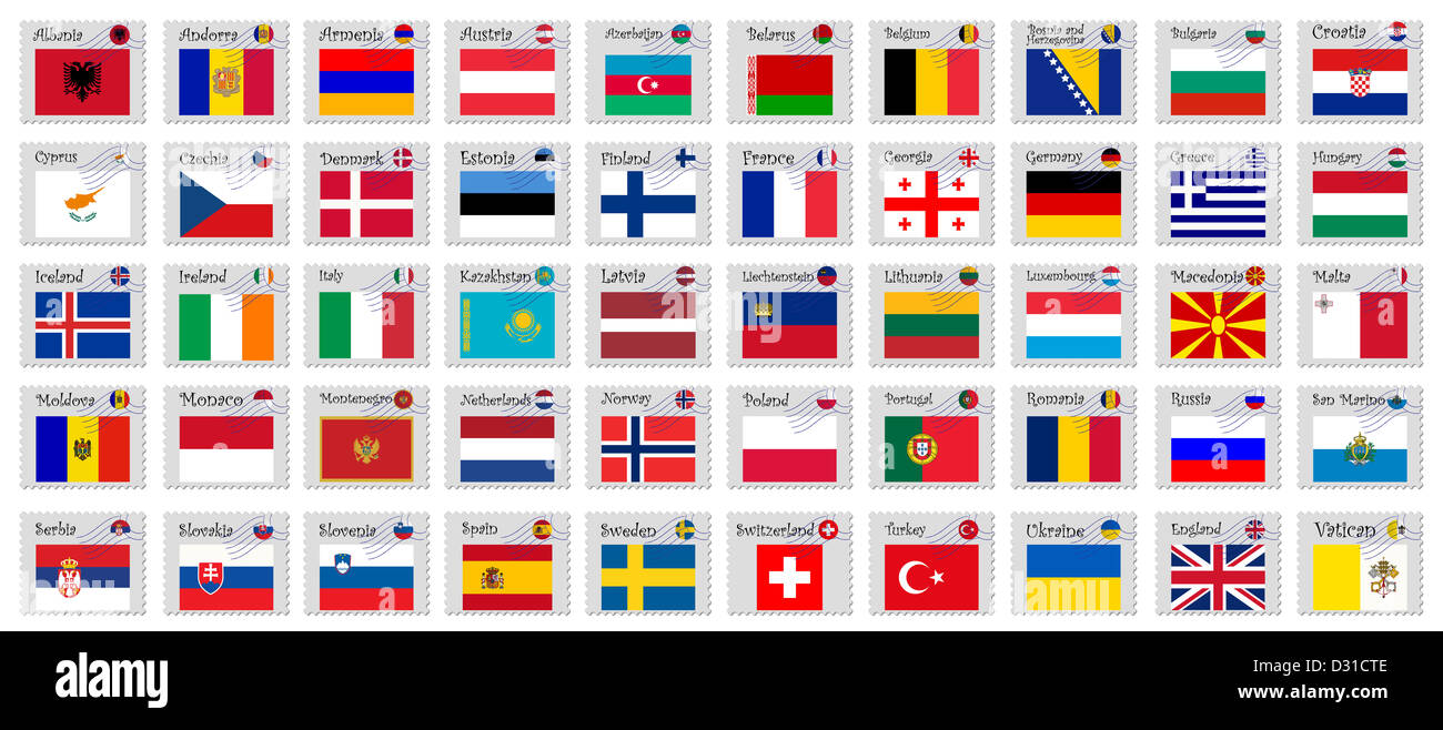 europe stamps against white background, abstract vector art ...
