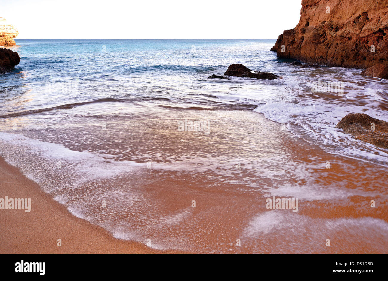 Portugal, Algarve: Ocean view and soft waves at beach Praia da ...