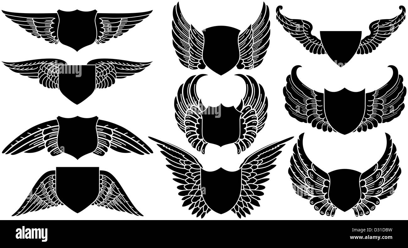 Shields with Wings Stock Photo - Alamy