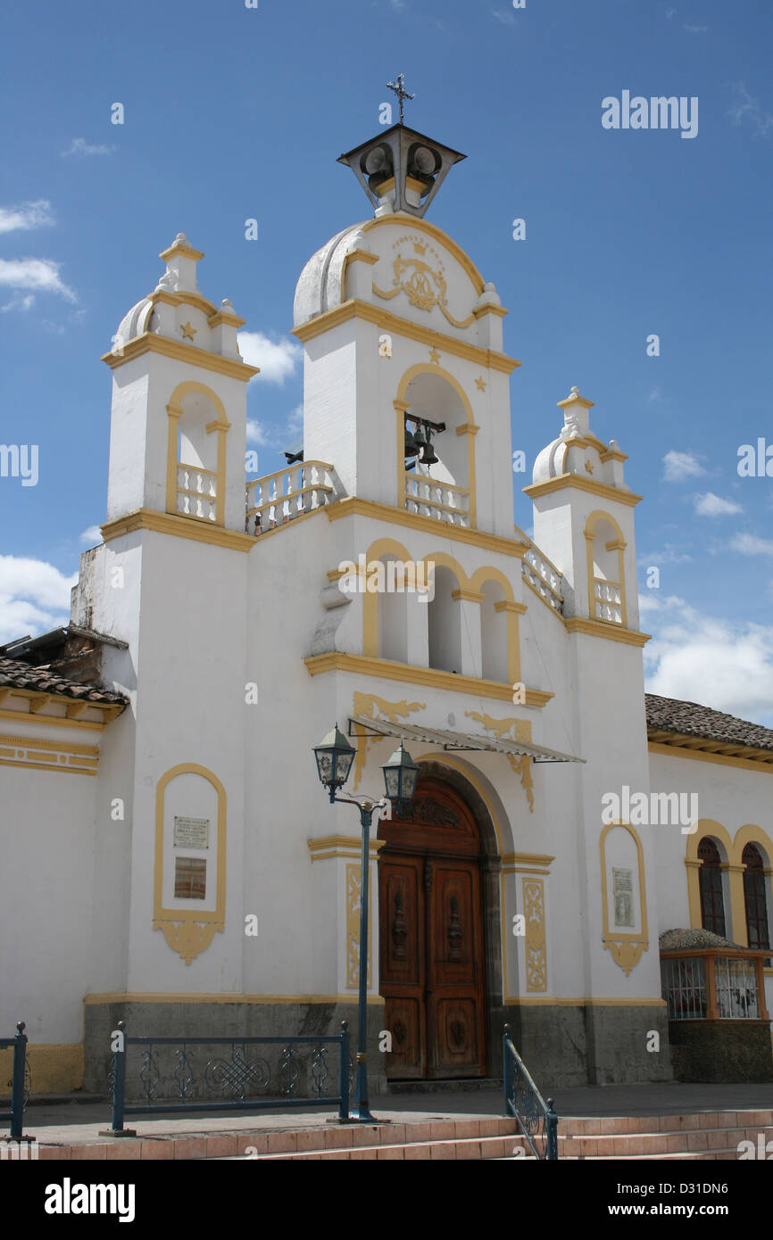 The Catholic church in the town square in Quiroga, Ecuador Stock Photo ...