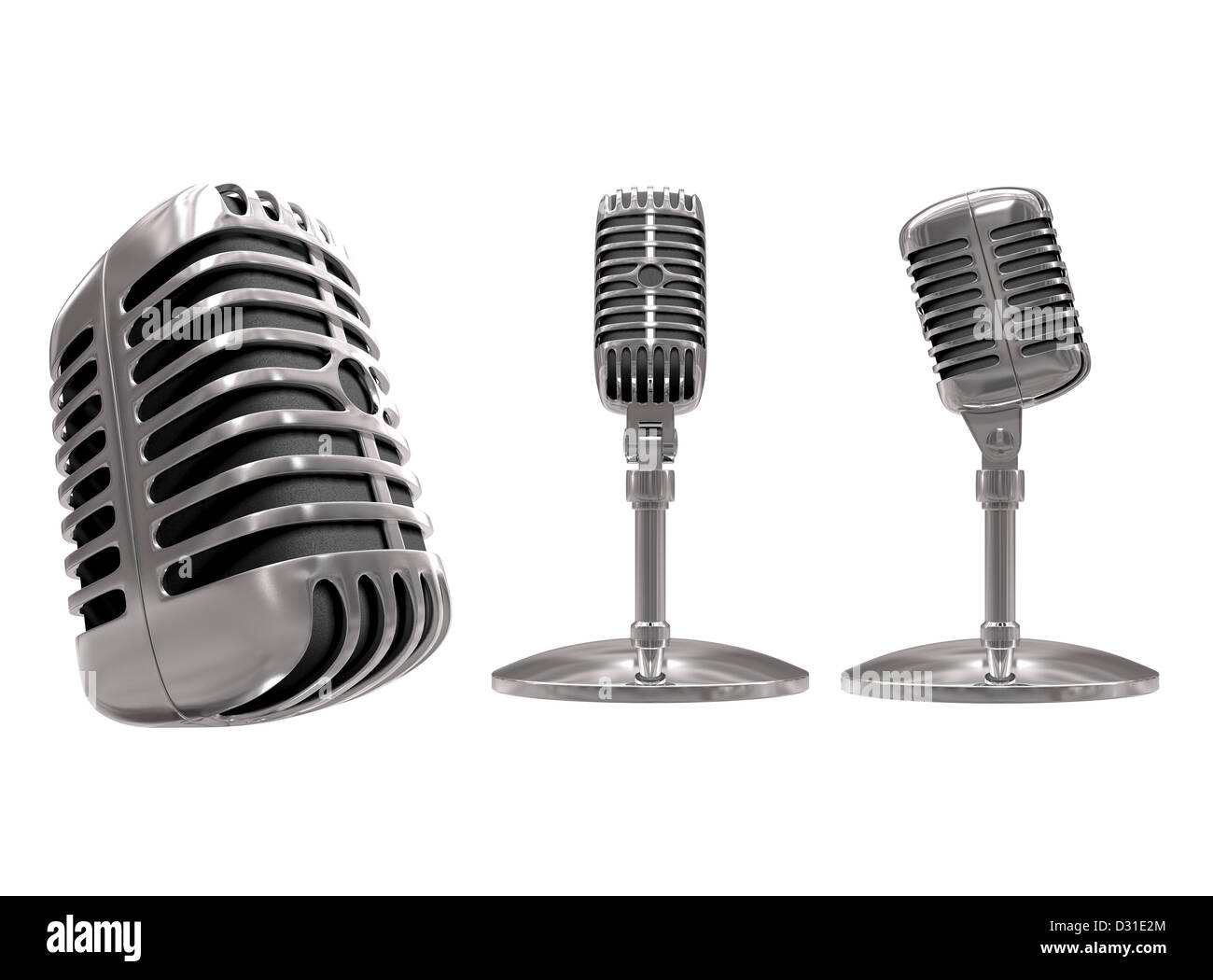 Vintage style retro microphone over white Stock Photo - Alamy