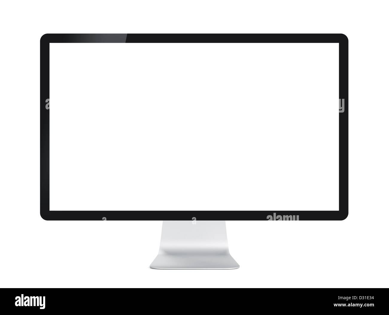 Computer display with black blank screen. Front view. Isolated on white ...