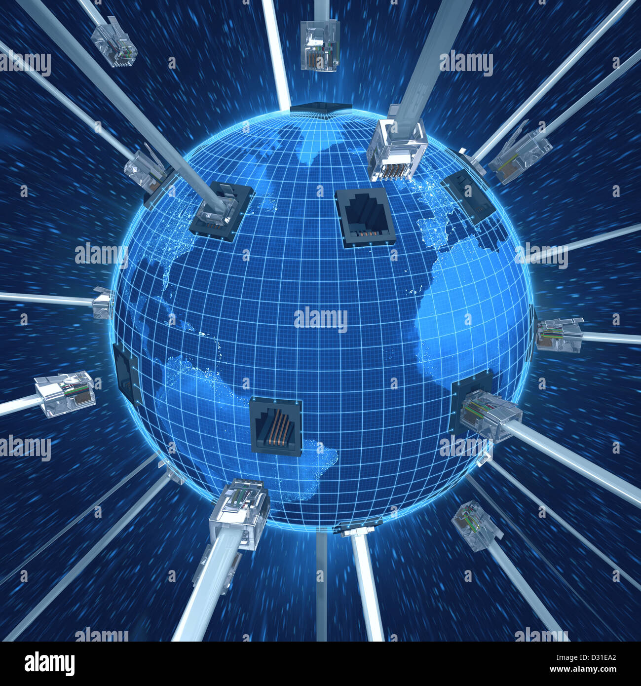 RJ-45 cable connecting the planet earth. Concept interconnected world ...