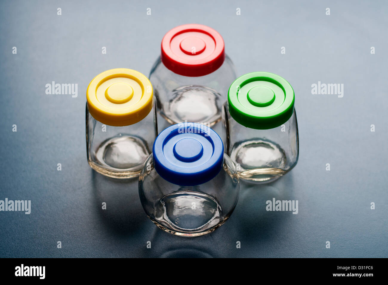Red green blue glass jars hi-res stock photography and images - Alamy