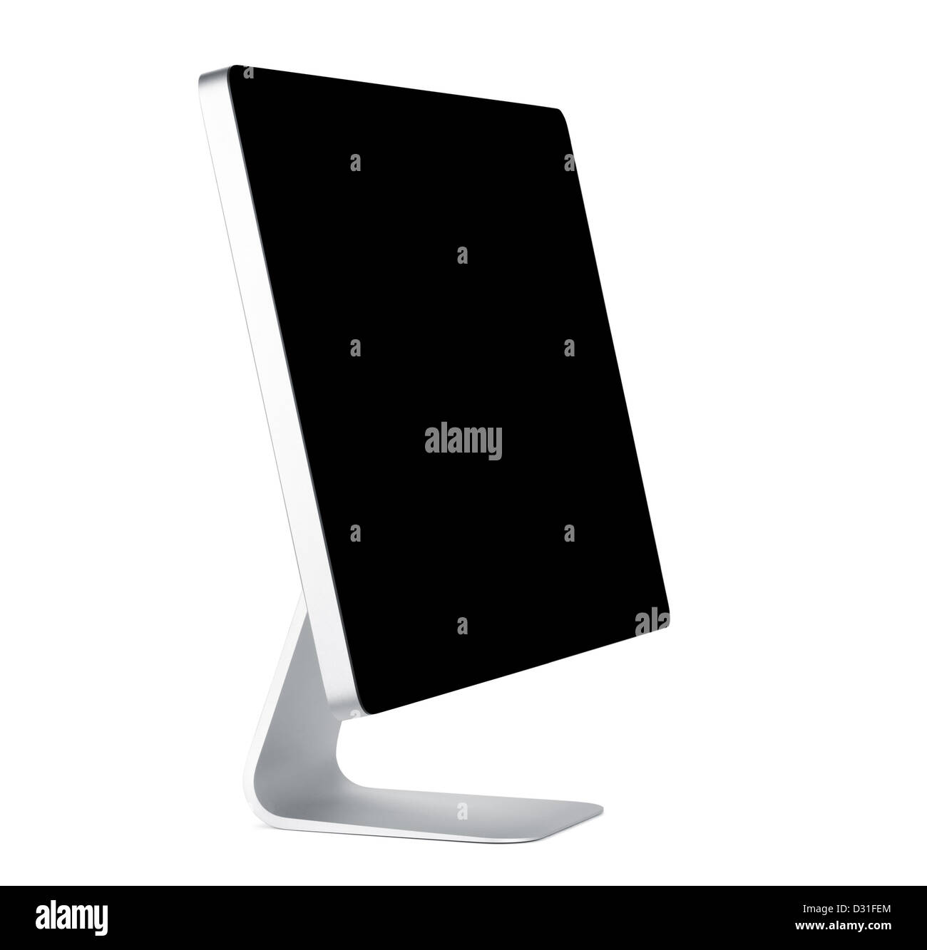 Computer display with black blank screen. Side view. Isolated on white ...