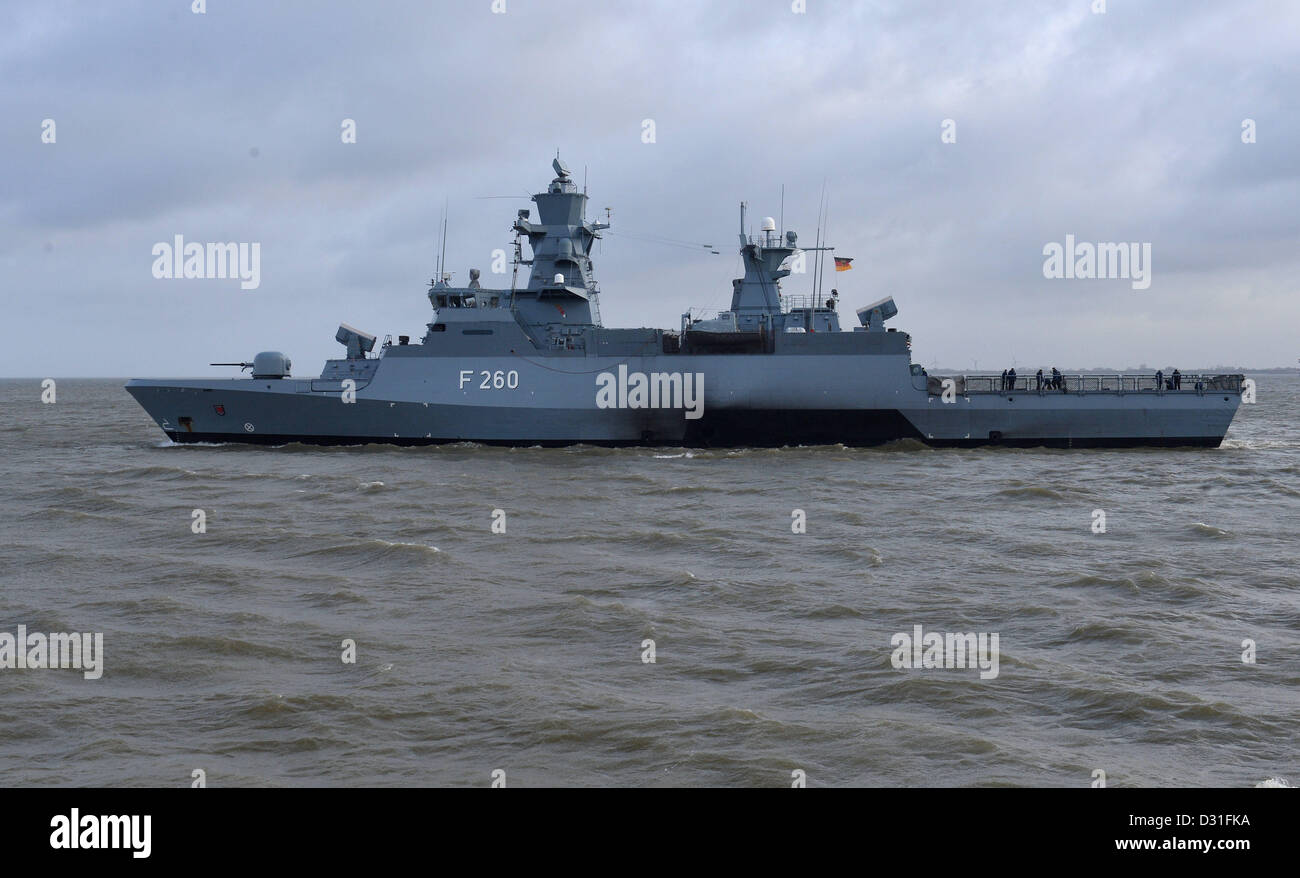 The corvette 'Braunschweig' is put to sea at the colonial naval base ...