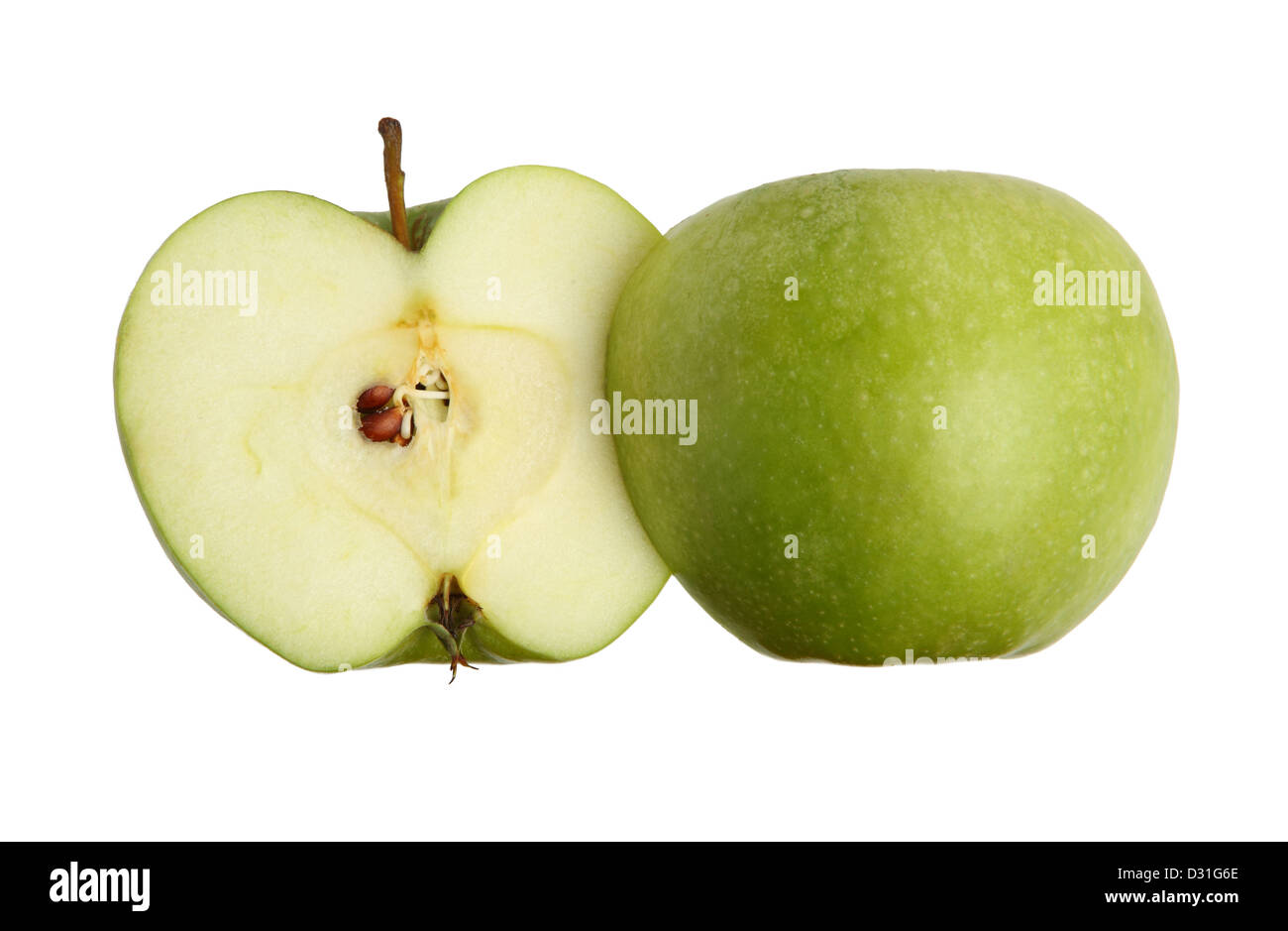 Green apples and half of apple Isolated on a white background Stock ...