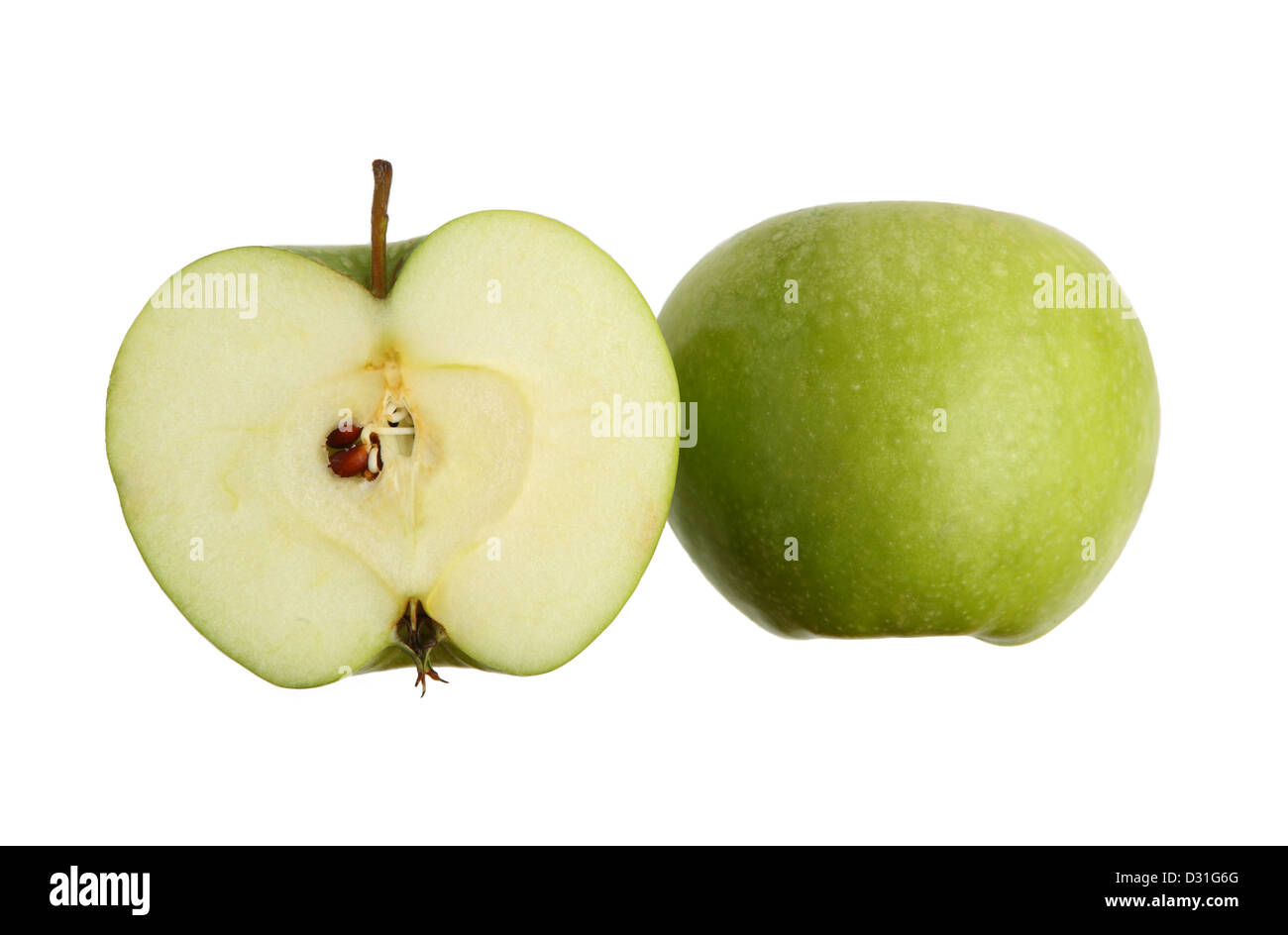 Green apples and half of apple Isolated on a white background Stock ...