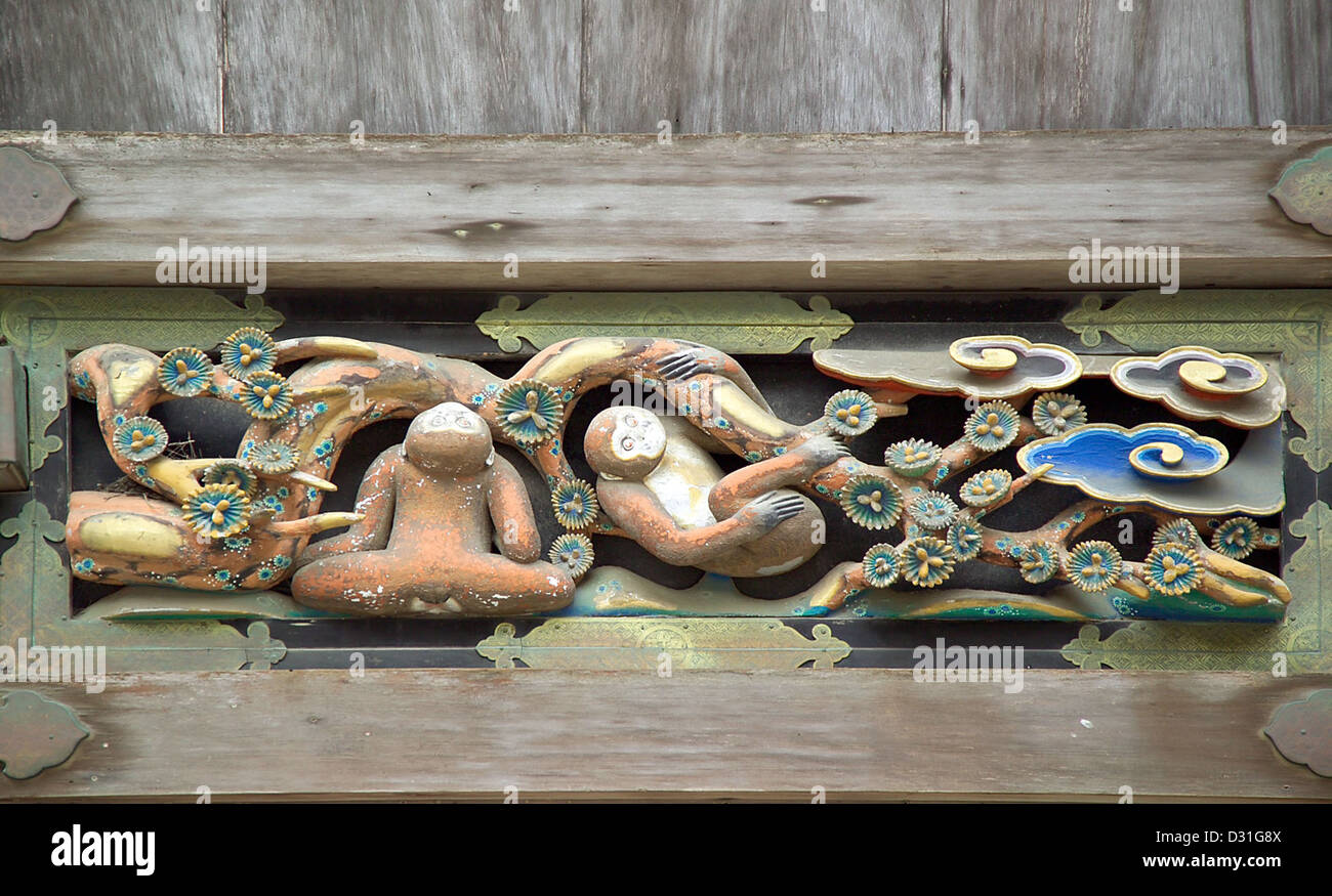 The carvings of monkeys on the exterior of the sacred stables at ...
