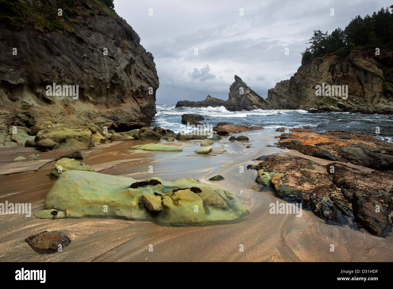 OR00960-00...OREGON - Colorful rocks on Simpson Beach at Shore Acres ...