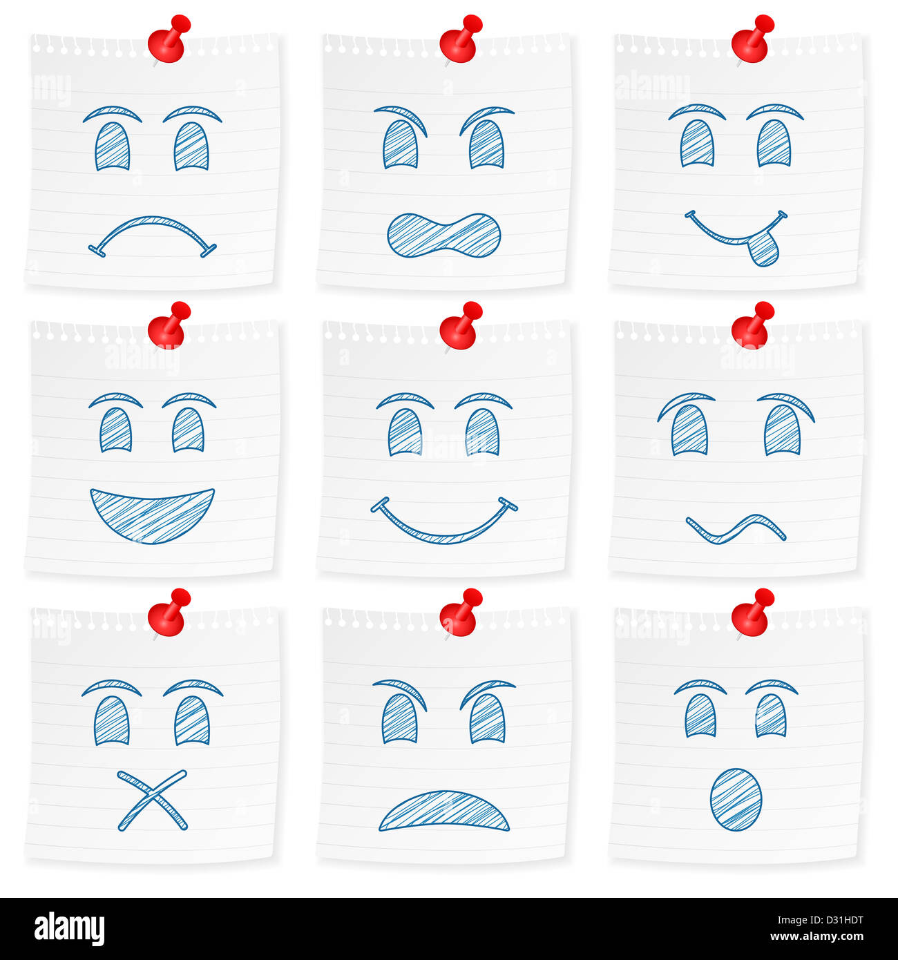 Paper note and drawing face on a white background. Vector illustration ...